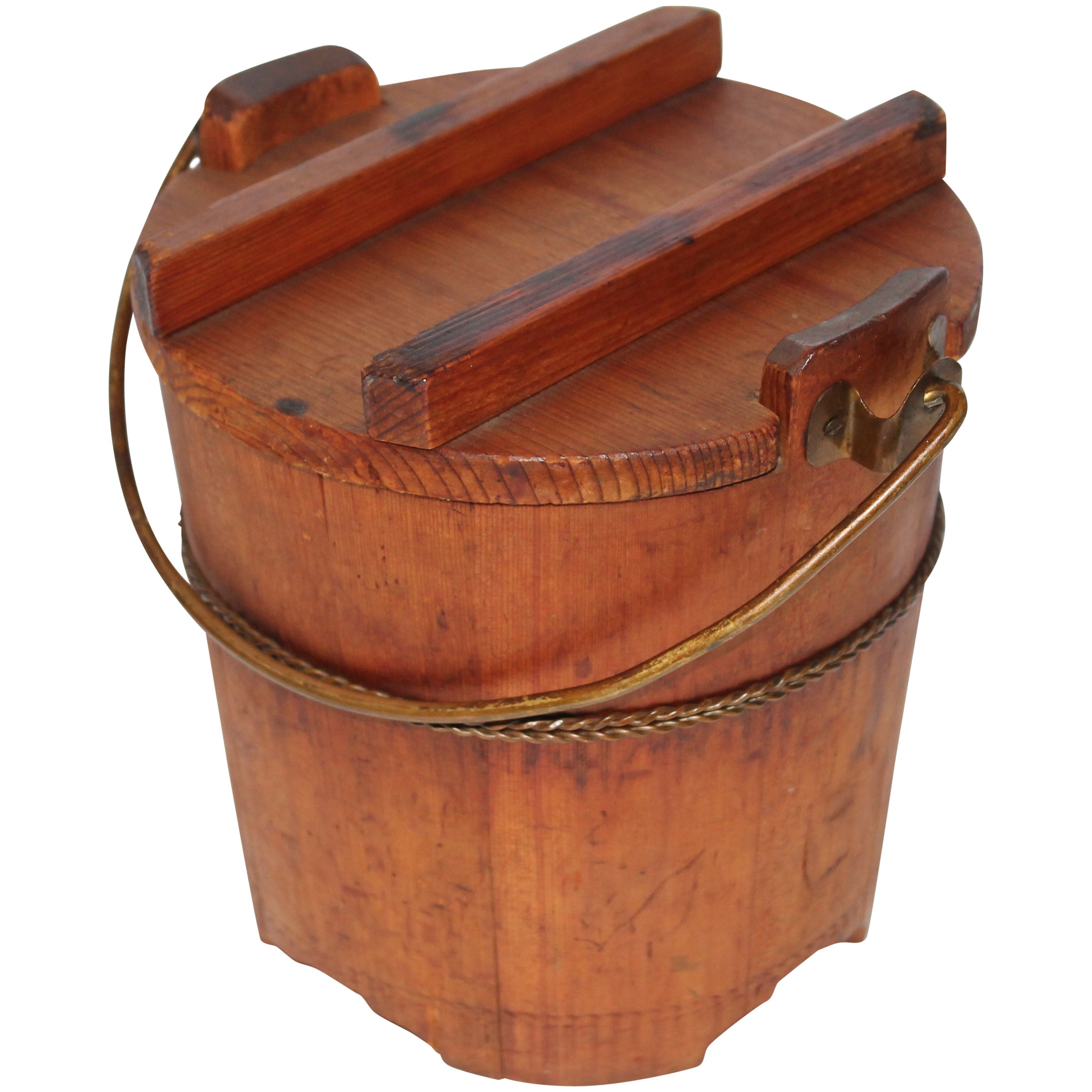 Antique 19th Century Primitive Wooden Firkin Sugar Bucket Basket Bail ...