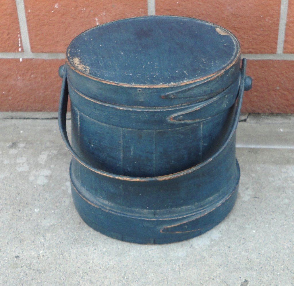Early 19thc Original Blue Painted Furkin From Maine at 1stDibs