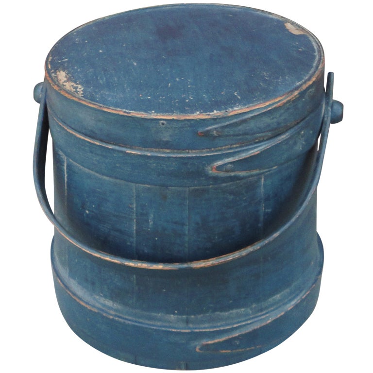 Early 19thc Original Blue Painted Furkin From Maine at 1stDibs