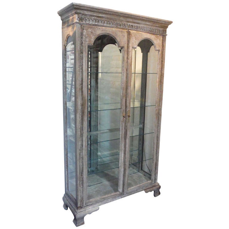 French Distressed Antique Decorative Display Cabinet at 1stDibs