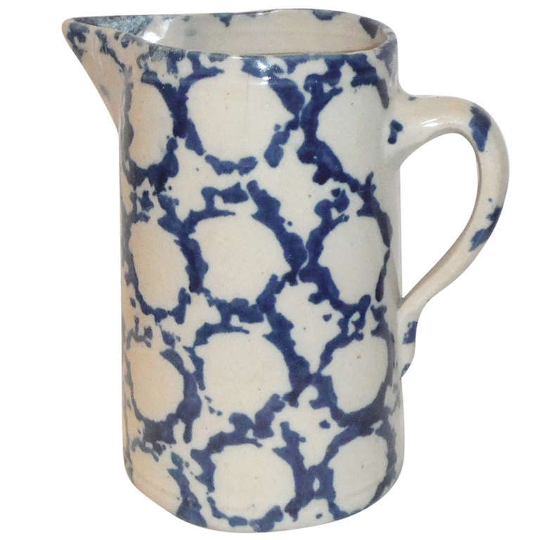 Early 19th Century Geometric Sponge Ware Pottery Pitcher at 1stDibs