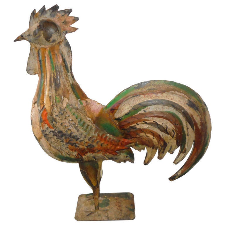 Fantastic Original Painted Folk Art Full Body Rooster Sculpture at 1stDibs