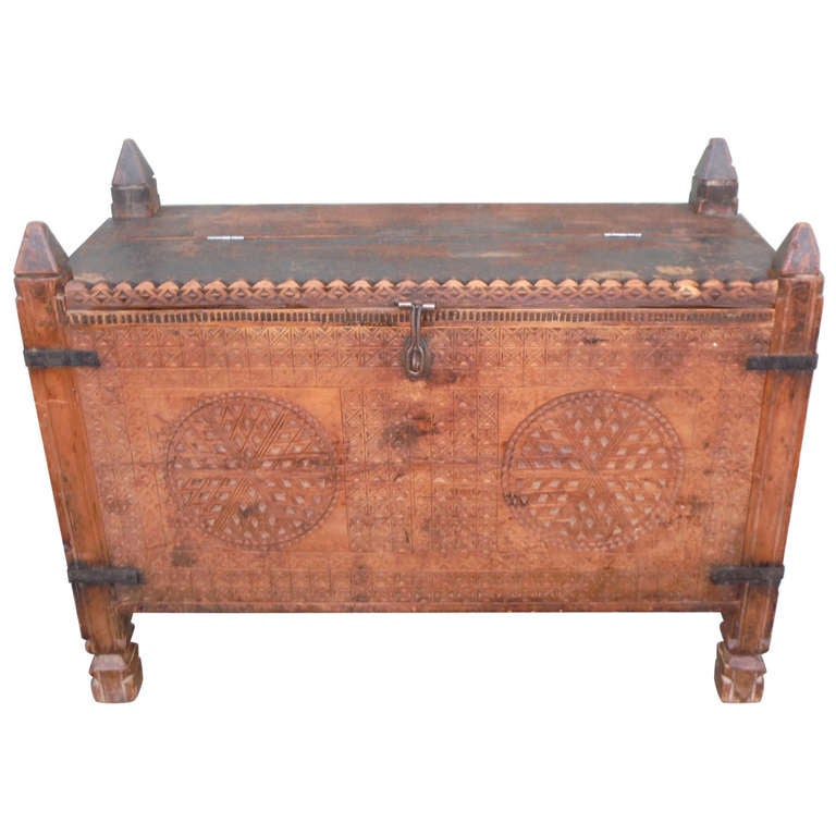 Early 19th Century Spanish Hand-Carved Wood Box at 1stDibs