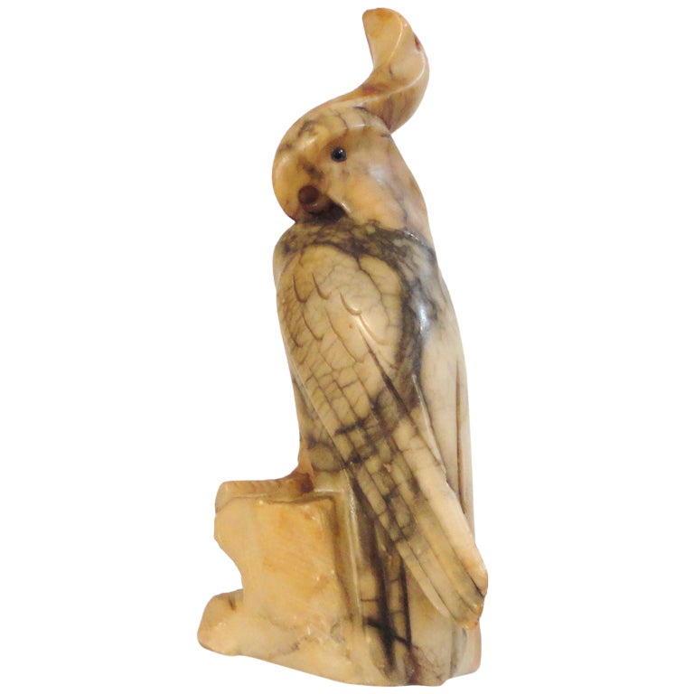 Fantastic Hand Carved and Painted Alabaster Parrot w/ Blue Glass Eyes ...