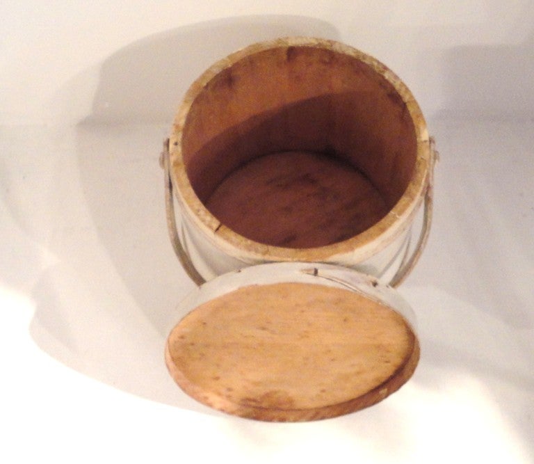 19thc Original Cream Painted Furkin /Bucket From New England at 1stdibs