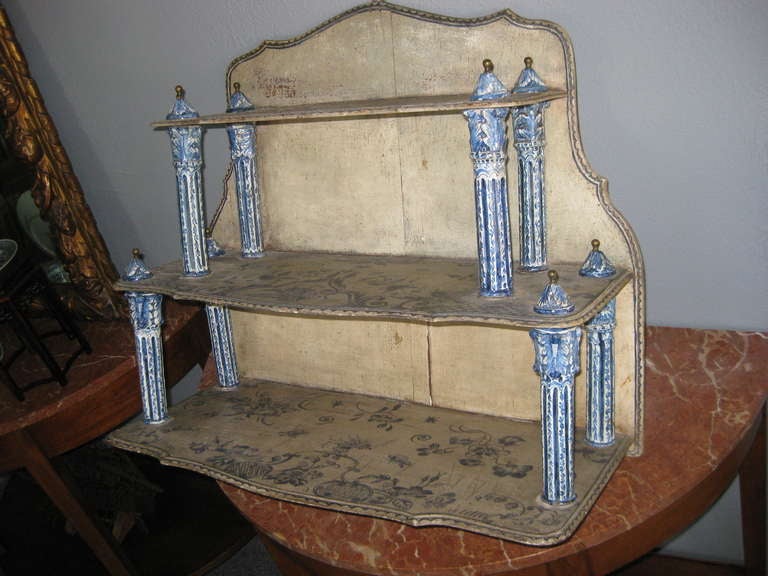 18th C Painted Spice Shelf With Delft Elements For Sale at 1stDibs
