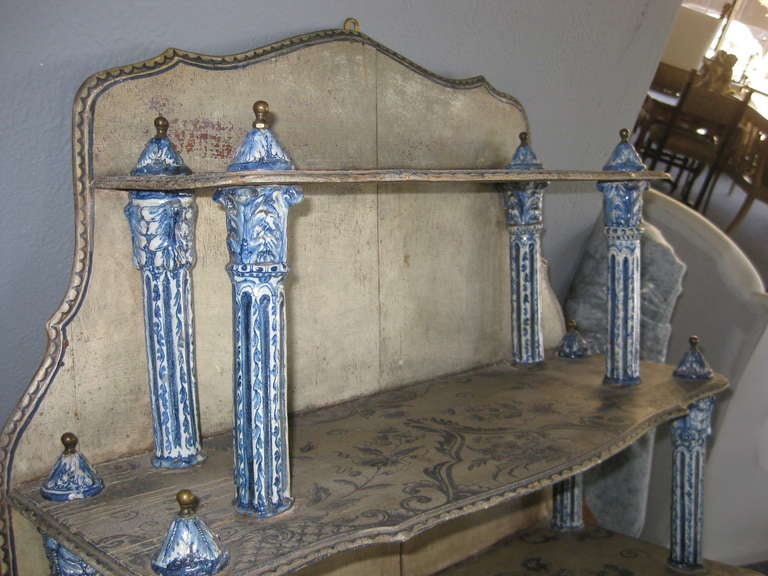 18th C Painted Spice Shelf With Delft Elements For Sale at 1stDibs