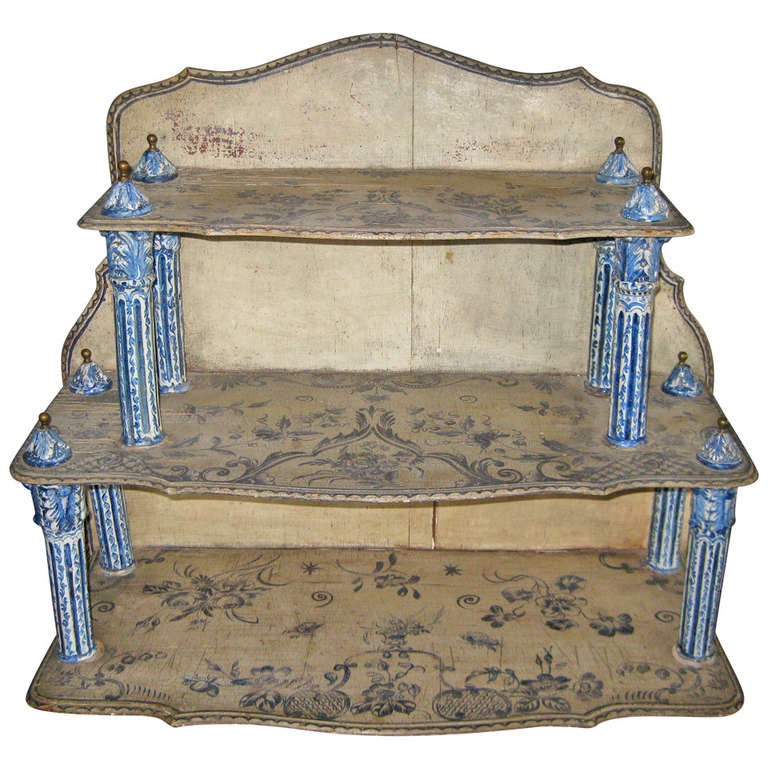 18th C Painted Spice Shelf With Delft Elements For Sale at 1stDibs