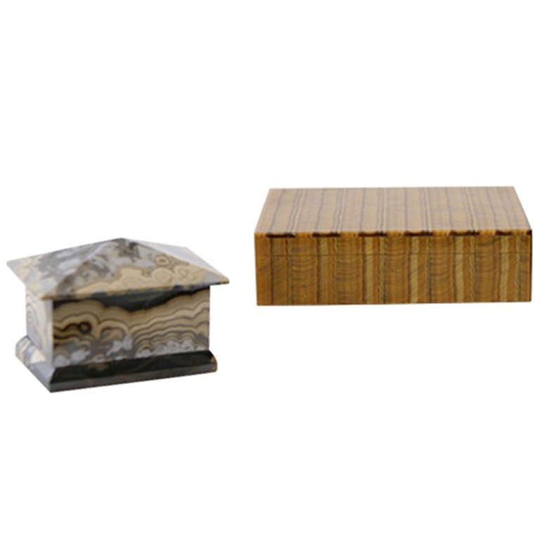 Natural Stone Boxes in Tigers Eye and Mixed Geode at 1stDibs