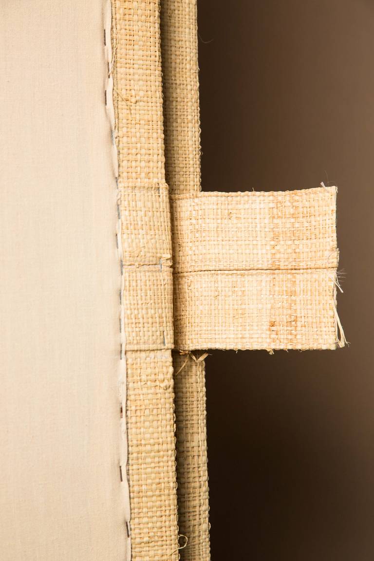 Stately Upholstered Six-Panel Raffia Screen with Nailhead Detail at 1stDibs
