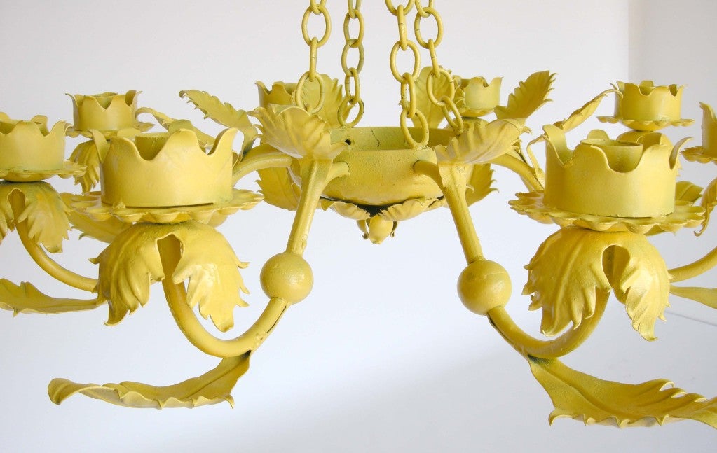 Painted Yellow Hand Wrought iron Leaf Chandelier at 1stDibs | yellow ...