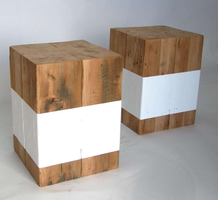 Reclaimed White Stripe Cube Table at 1stDibs