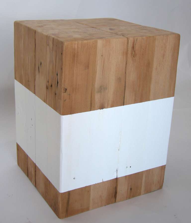 Reclaimed White Stripe Cube Table at 1stDibs