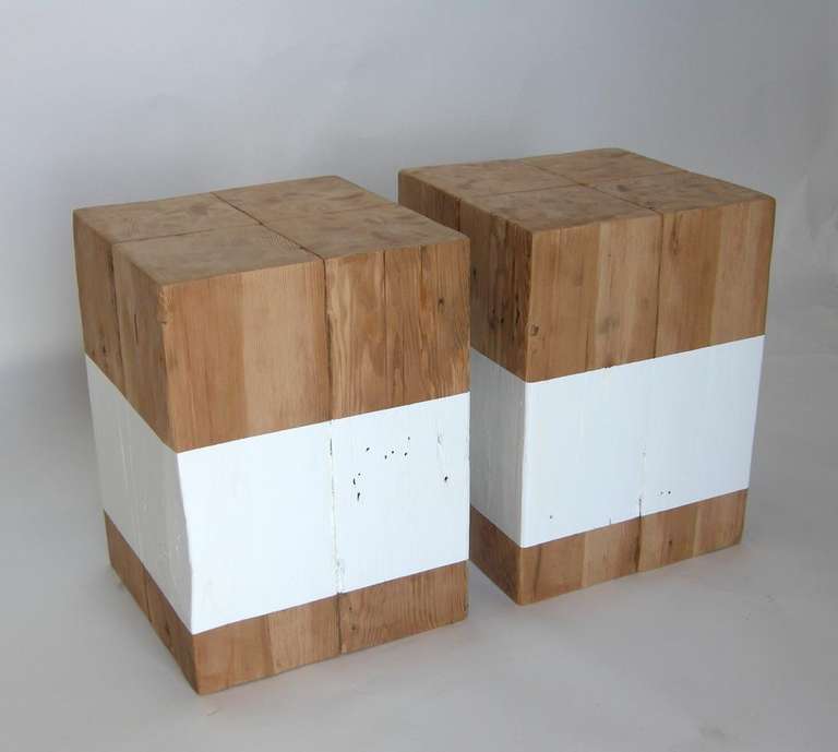 Reclaimed White Stripe Cube Table at 1stDibs