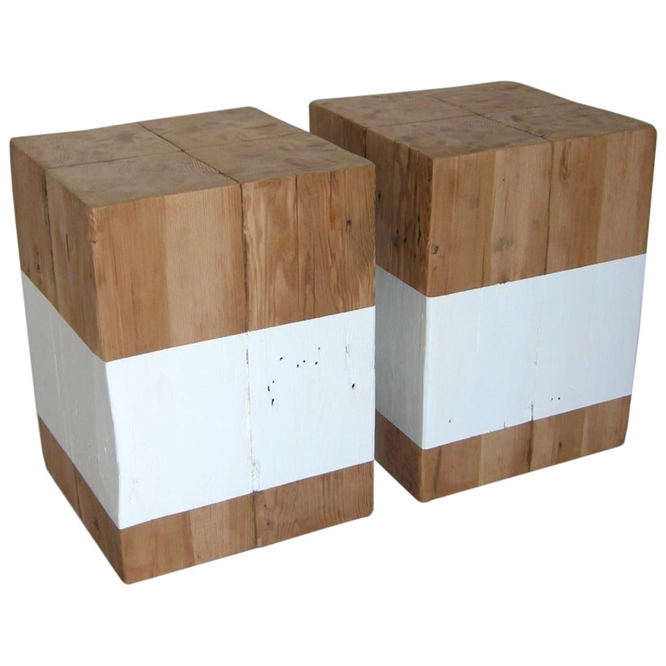 Reclaimed White Stripe Cube Table at 1stDibs