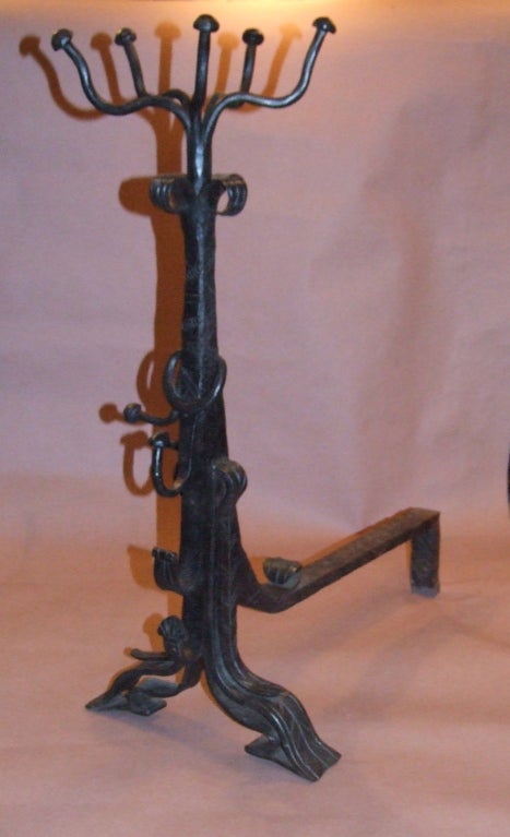 Impressive Pair of Arts and Crafts Wrought Iron Andirons For Sale at ...