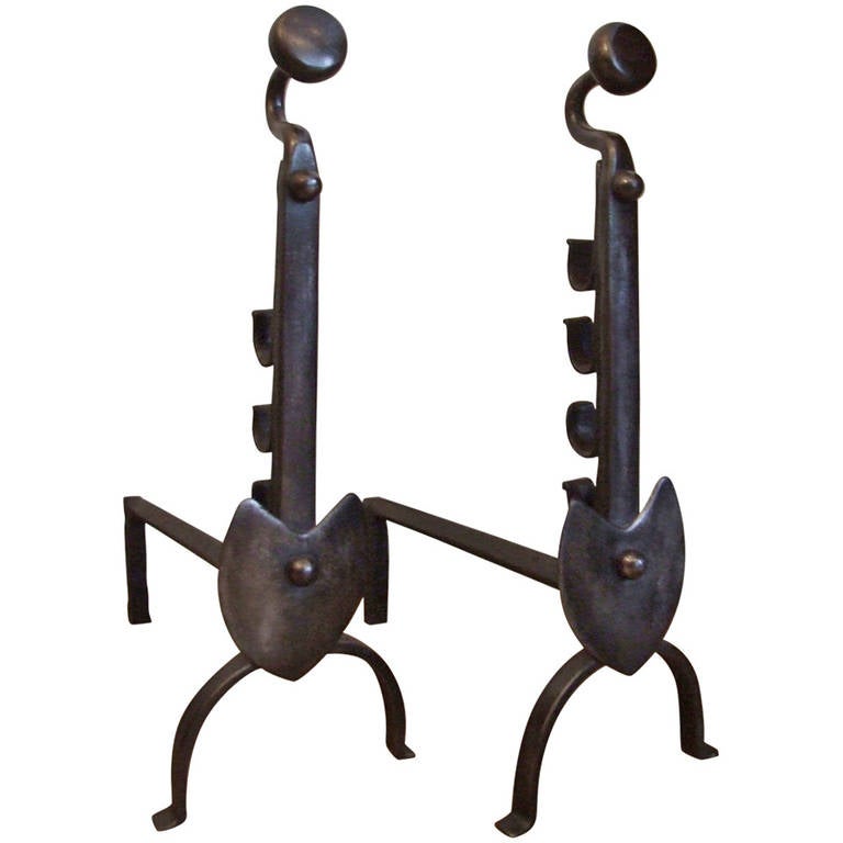 Pair of Cotswold School Wrought Iron Andirons at 1stDibs