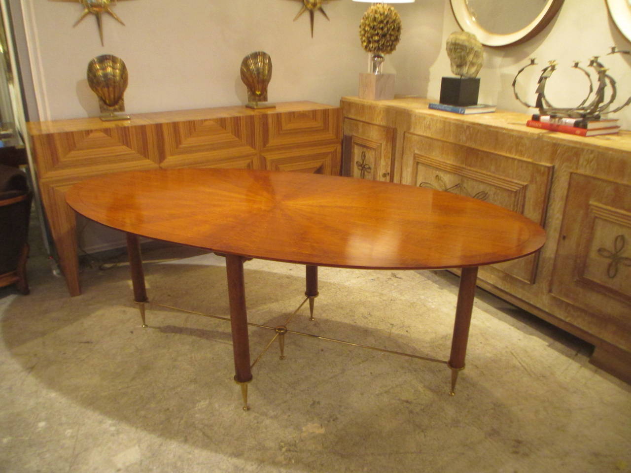 Unusual French 1940s Dining Table with Sunburst Inlaid Pattern at 1stDibs