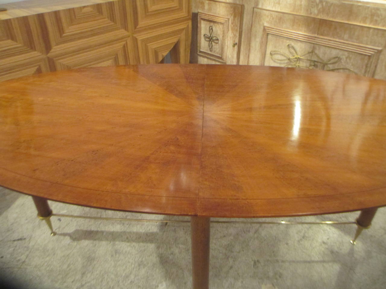 Unusual French 1940s Dining Table with Sunburst Inlaid Pattern at 1stDibs