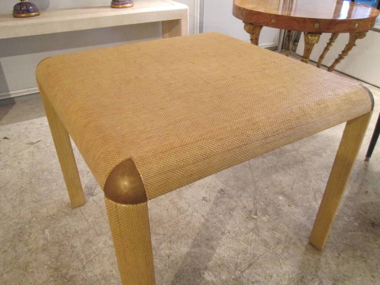 Grass-Cloth Gaming Table with Brass Corners at 1stDibs