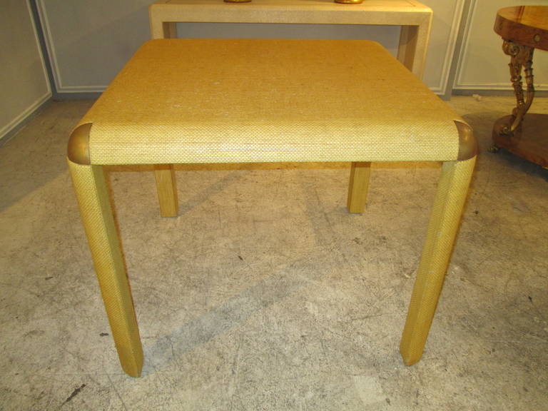 Grass-Cloth Gaming Table with Brass Corners at 1stDibs