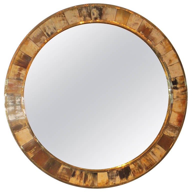 Circular Horn Mirror in the Karl Springer Manner at 1stDibs