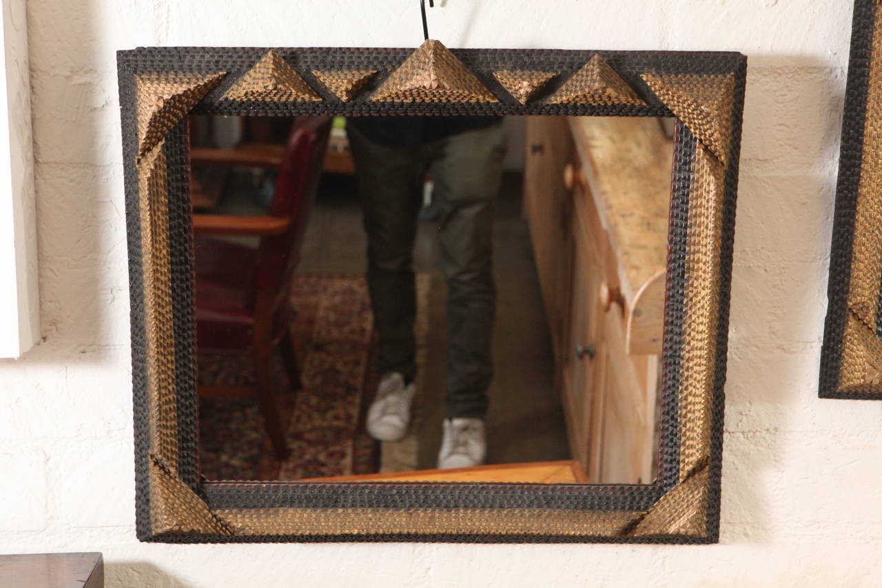 Pair of Distinctive Tramp Art Framed Mirrors For Sale at 1stDibs