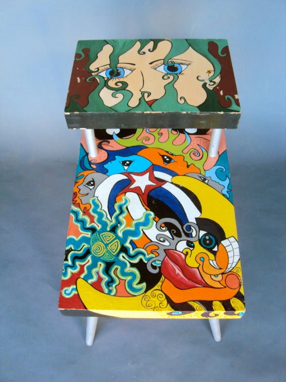 Funky pair of handmade painted tables at 1stDibs