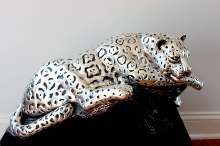 D'argenta Large Silver Plated Jaguar on Branch Sculpture Richard del ...