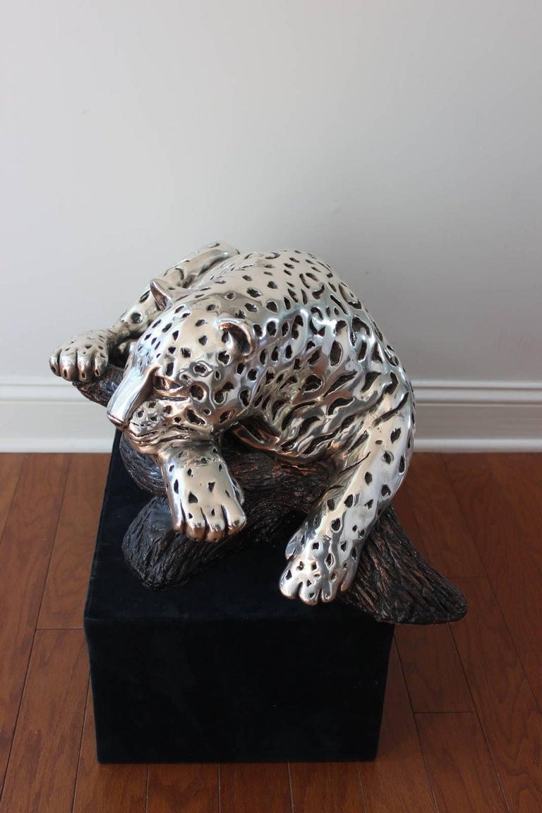D'argenta Large Silver Plated Jaguar on Branch Sculpture Richard del ...