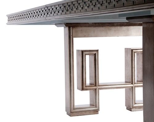 Silver Leafed Dining Table With Smoked Glass Top at 1stDibs
