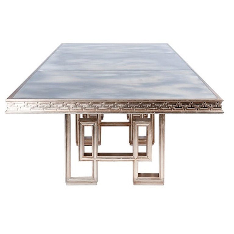 Silver Leafed Dining Table With Smoked Glass Top at 1stDibs