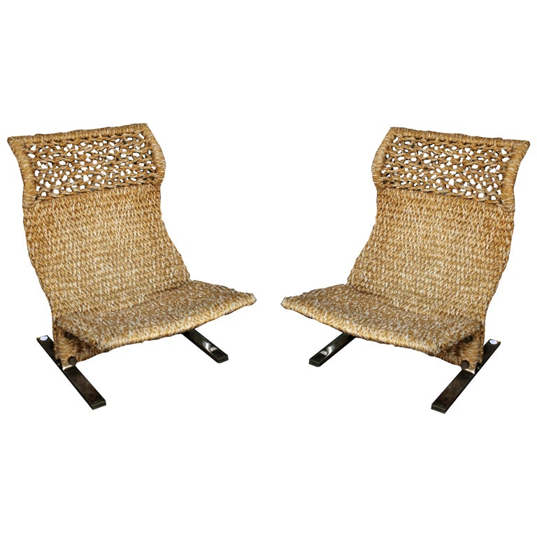 A Pair of Macrame Lounge Chairs by Saporiti, ITALY, c.1975 at 1stDibs