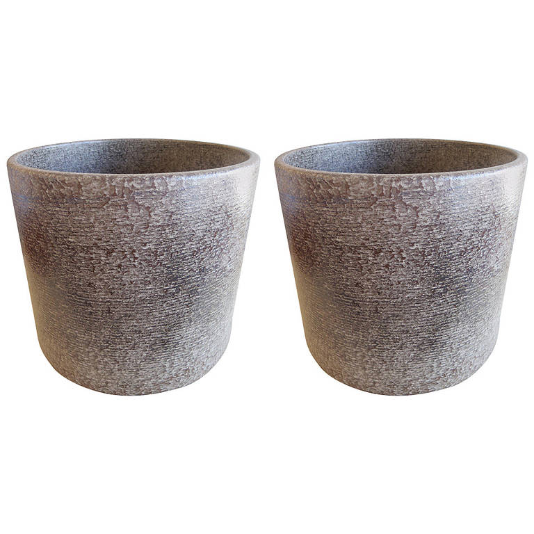 Pair of Textured Brown Glaze Planters by Gainey Pottery at 1stDibs