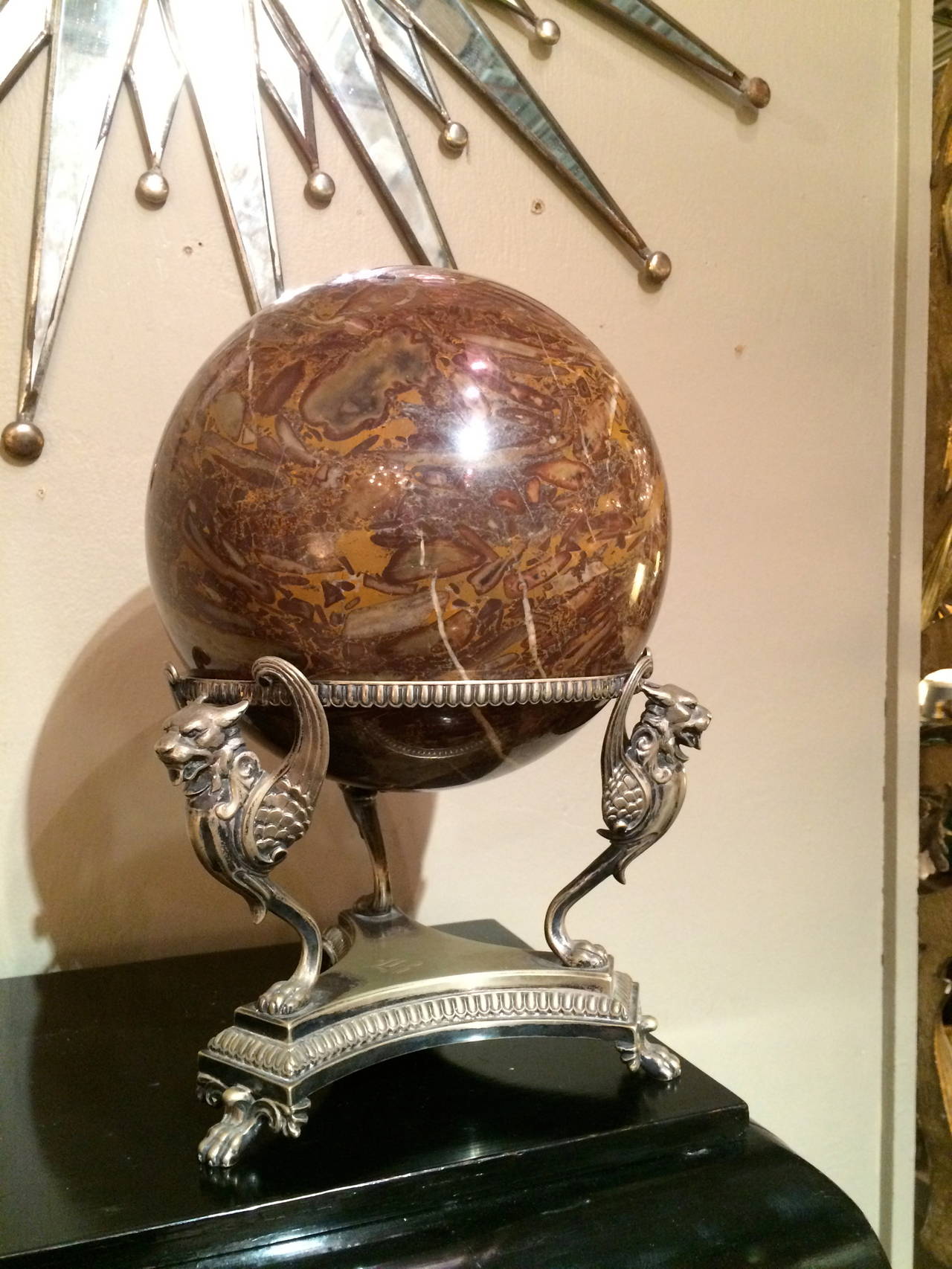 Large Marble Orb on Silver Stand at 1stDibs