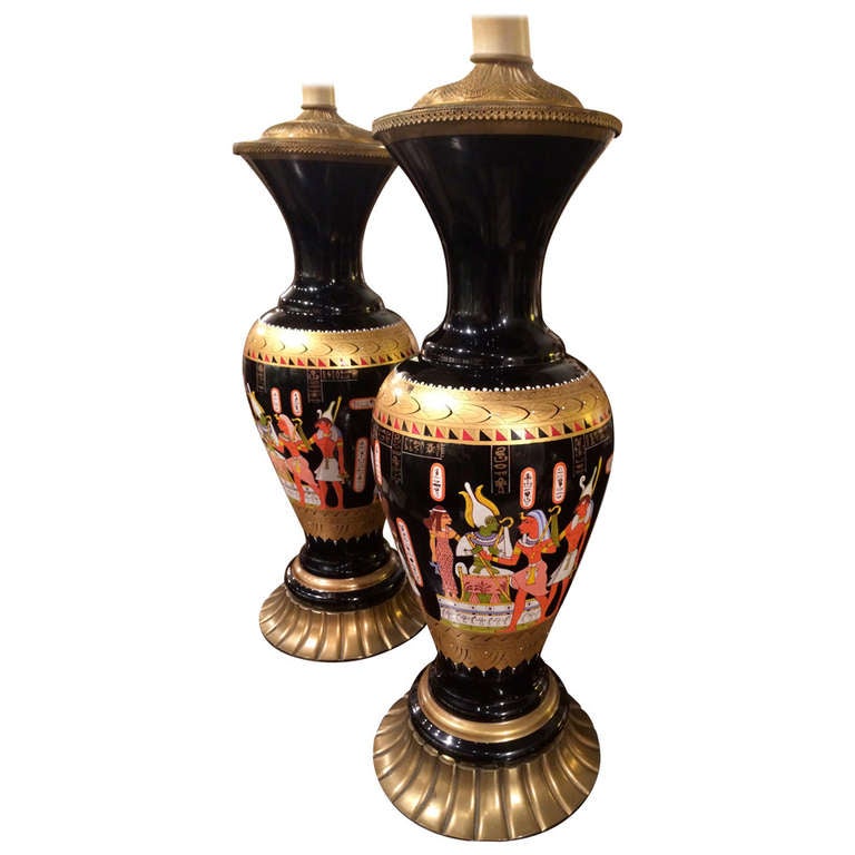 Pair of Forties Egyptian Revival Lamps at 1stdibs
