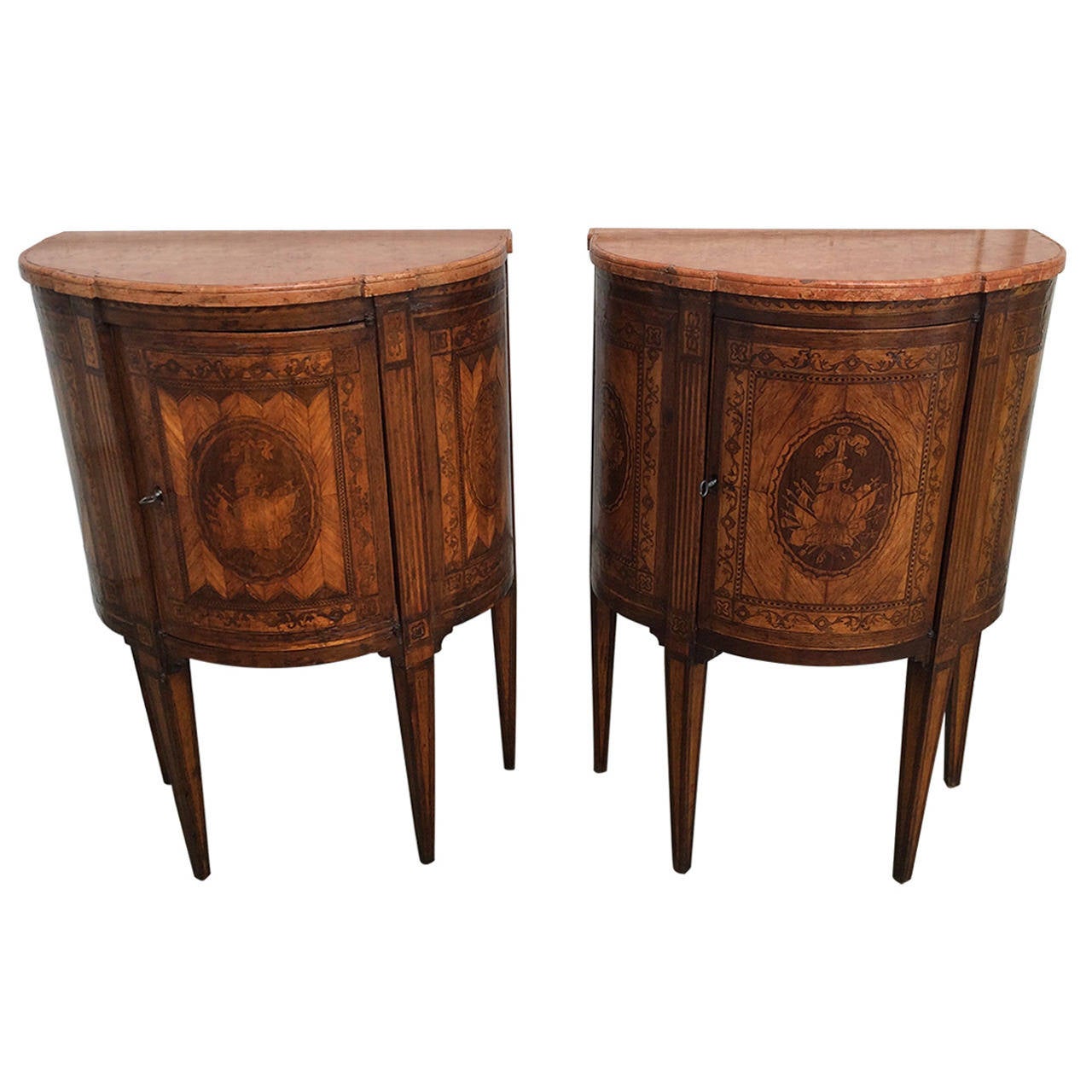 Pair of Italian Inlaid Neoclassical Night Stands at 1stDibs