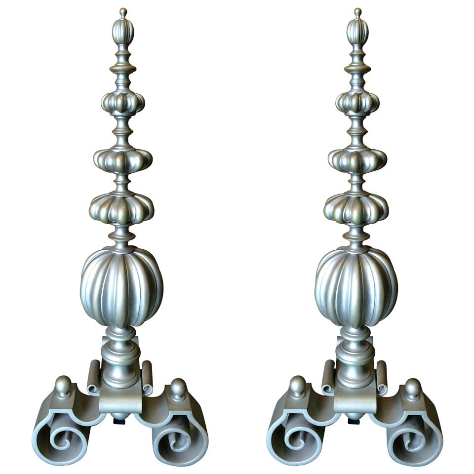 Pair of Large-Scale Asian Form Bronze Andirons, circa 1920s at 1stDibs