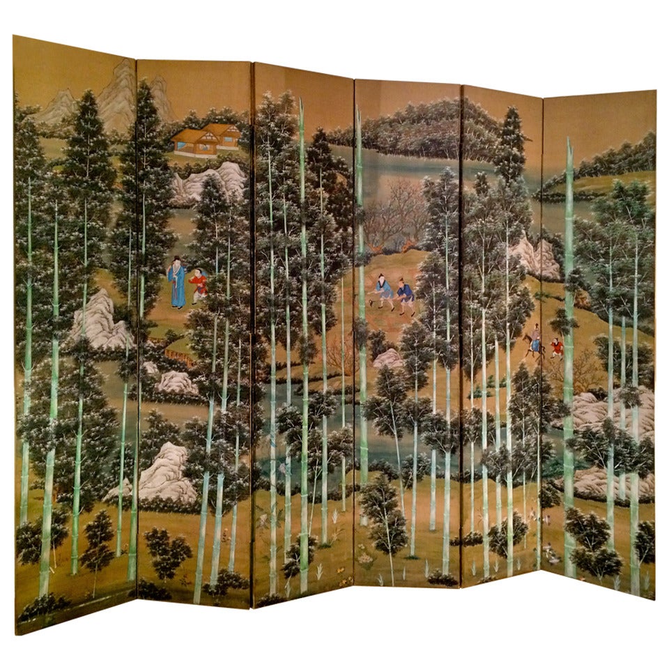 Large Chinese Painted Screen With Bamboo Forest For Sale at 1stDibs ...