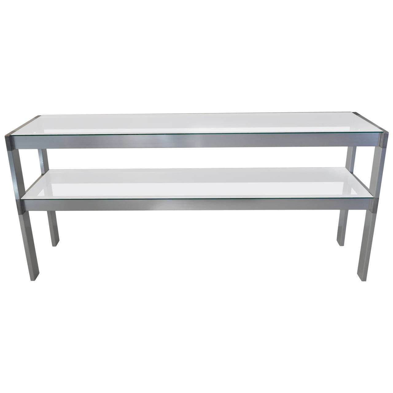 Two Tier Heavy Metal Stainless Steel Base Glass Top Console Table at ...