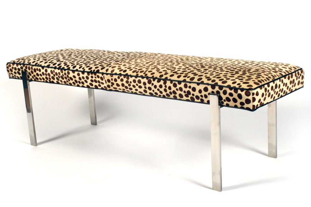 Faux Leopard Print and Polished Steel Bench by Pace at 1stDibs ...
