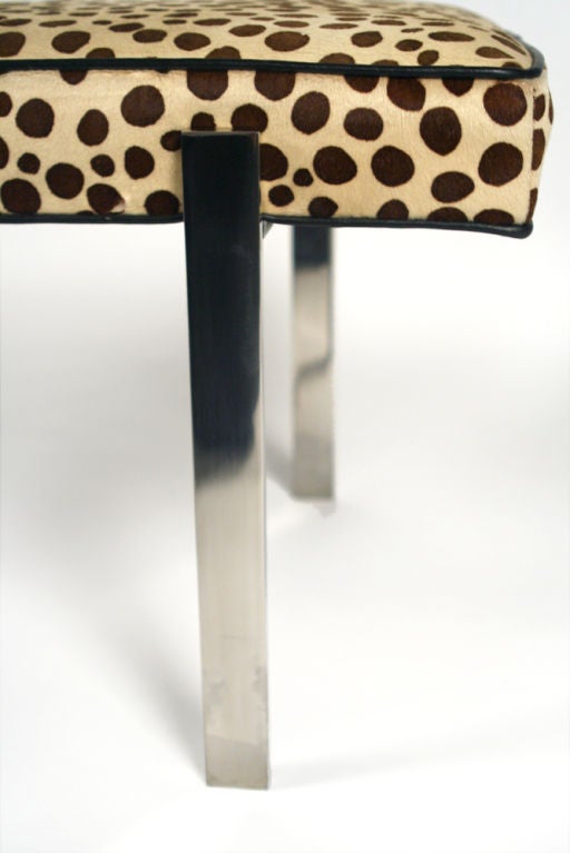 Faux Leopard Print and Polished Steel Bench by Pace at 1stDibs ...