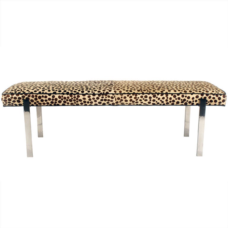 Faux Leopard Print and Polished Steel Bench by Pace at 1stDibs ...