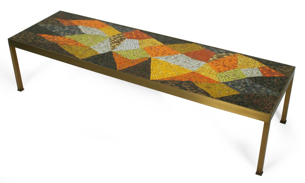 Patchwork Mosaic and Bronze Base Cocktail Table at 1stDibs