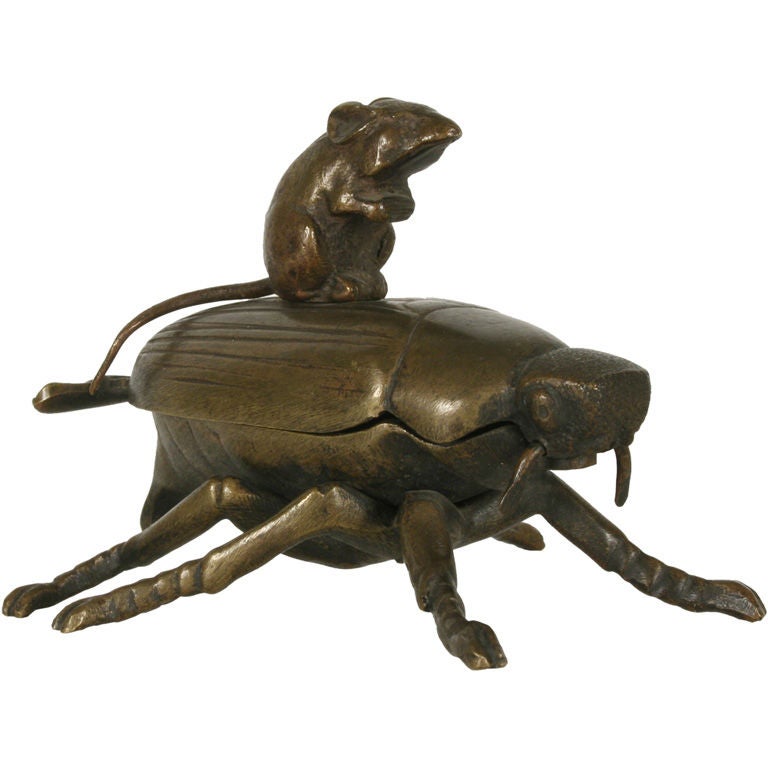 Brass Mouse Riding Scarab Match Holder at 1stDibs