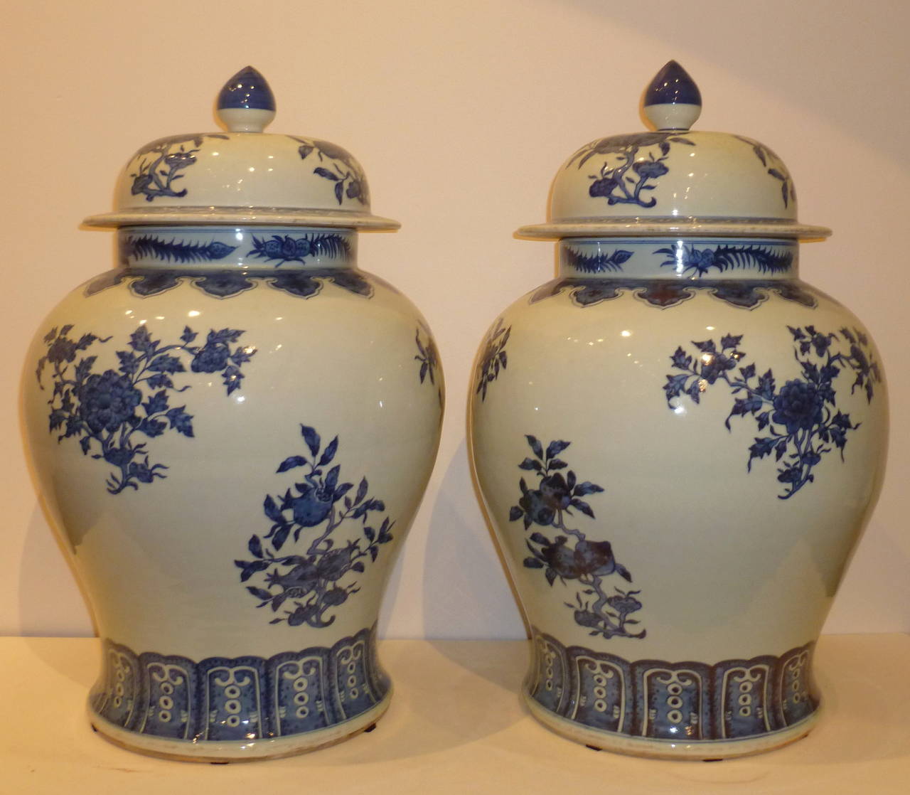 A Pair of Blue and White Porcelain Jars with Covers at 1stDibs