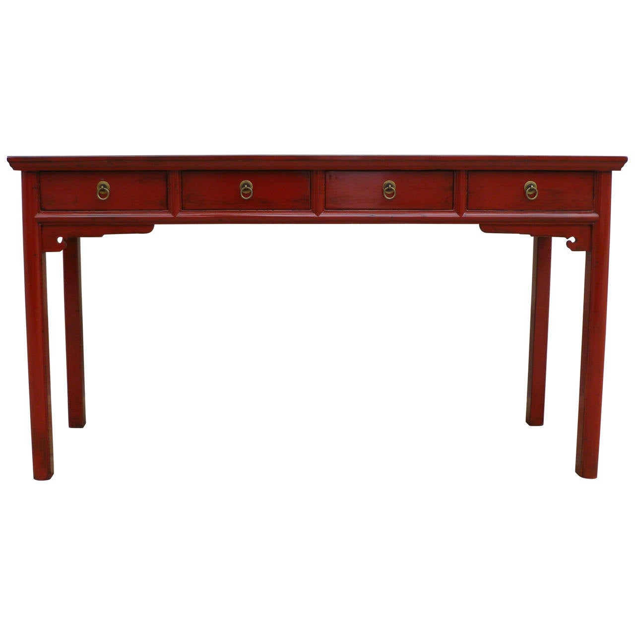 Red Lacquer Console Table or Desk with Drawers at 1stDibs