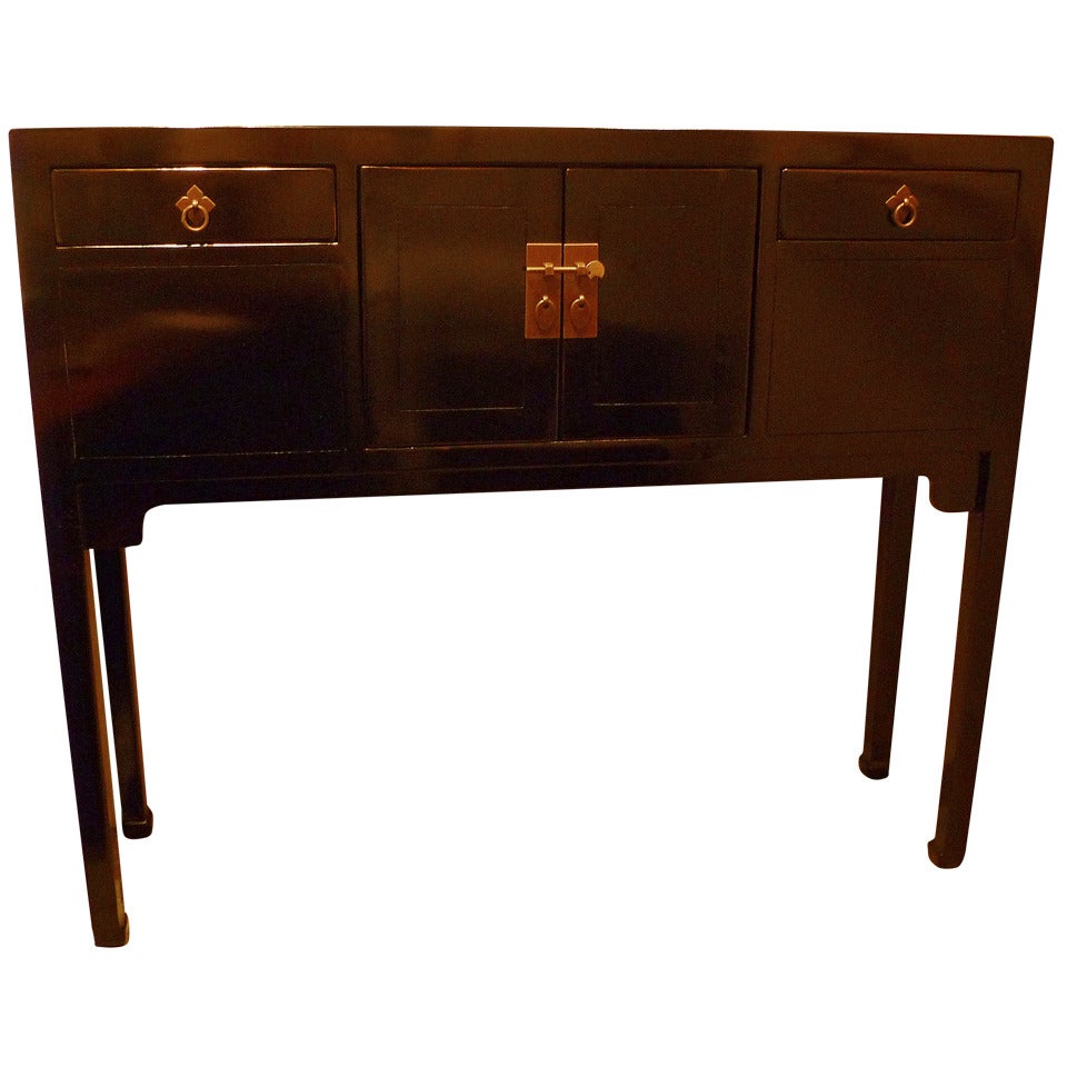 Fine Black Lacquer Table With Drawers at 1stDibs