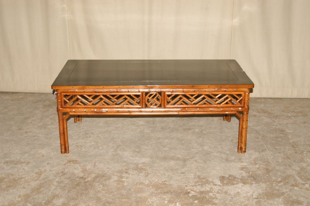 Bamboo Low Table With Black Lacquer Top at 1stDibs