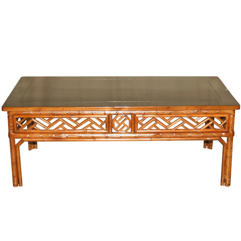 Bamboo Low Table With Black Lacquer Top at 1stDibs